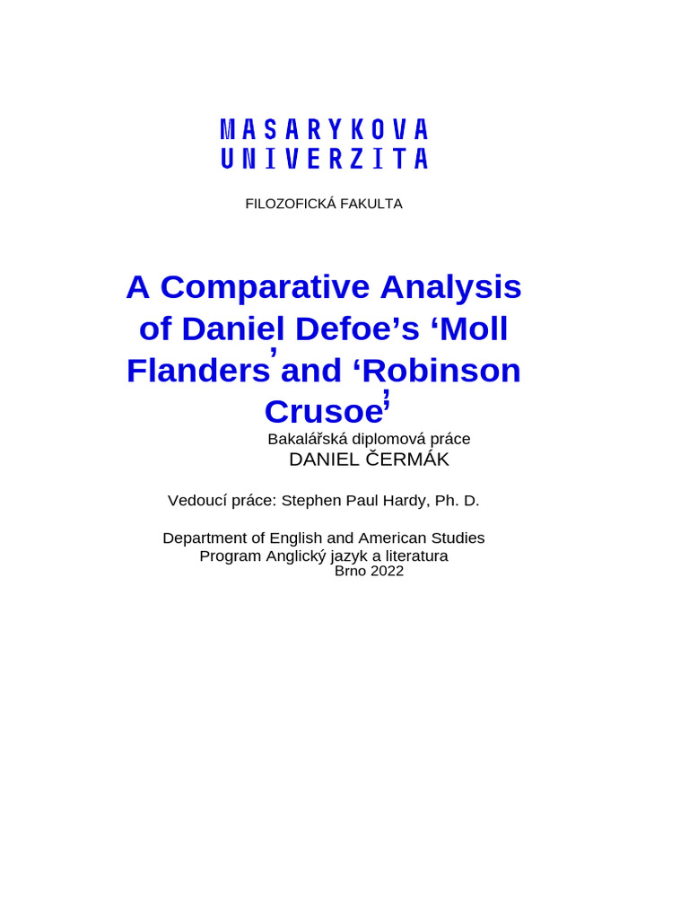 A Comparative Analysis of Daniel Defoe S Moll Flanders and Robinson ...