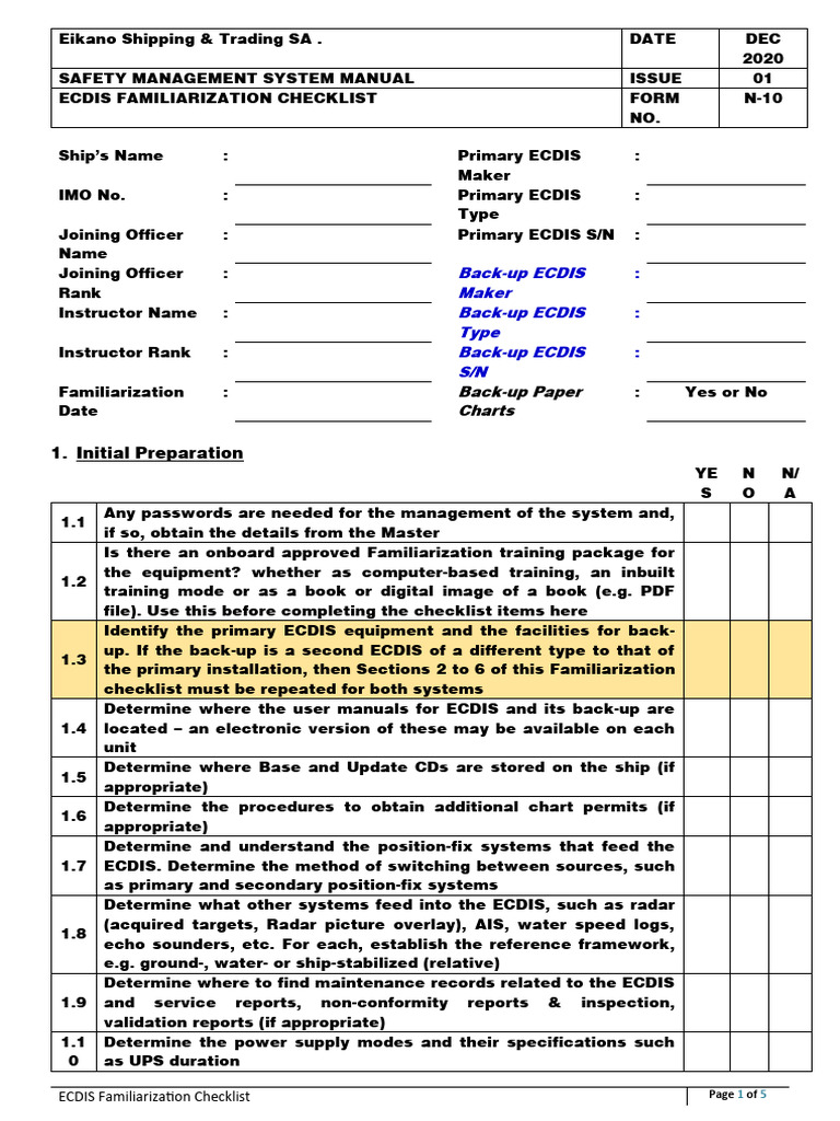N-10 - ECDIS Familiarization Form | PDF | Computing