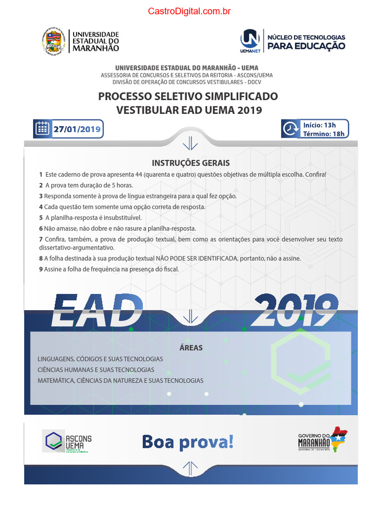 CastroDigital Prova Vestibular EaD UEMA UEMANET 2019 | PDF | Sociologia | Espelho