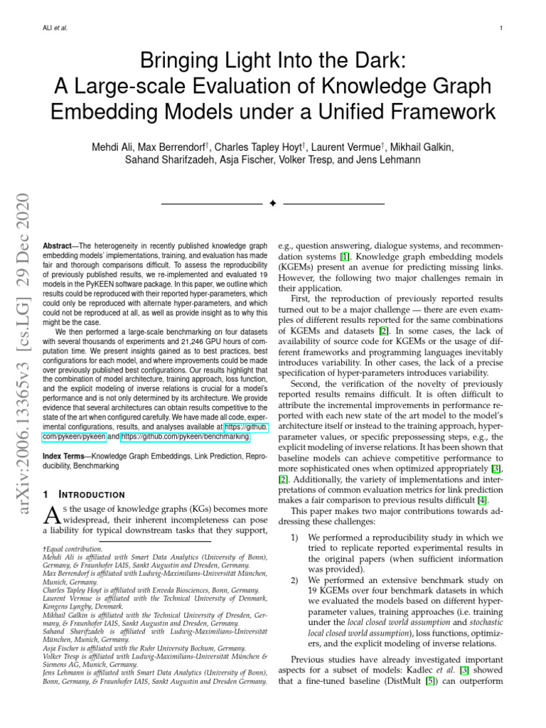 Bringing Light Into The Dark A Large-Scale Evaluation of Knowledge Graph Embedding Models Under ...