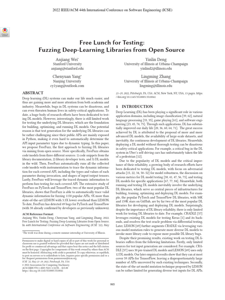 Free Lunch For Testing - Fuzzing Deep-Learning Libraries From Open ...
