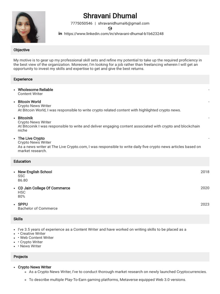 2023 Shravani Update Cv Pdf Cryptocurrency World Wide Web