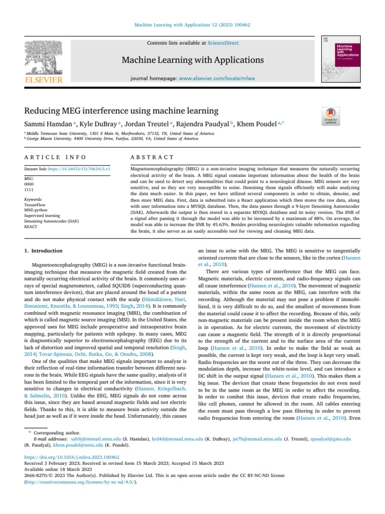 Reducing MEG Interference Using Machine Learning | PDF | Magnetoencephalography