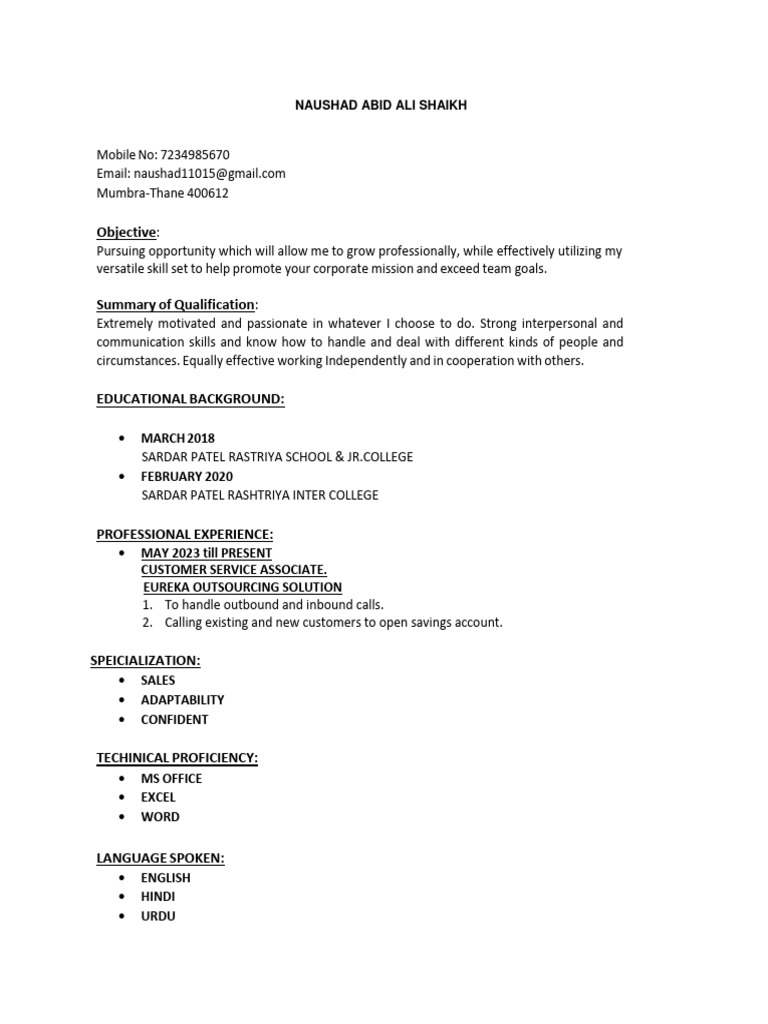 Naushad Abid Ali Shaikh | PDF | Career & Growth | Business