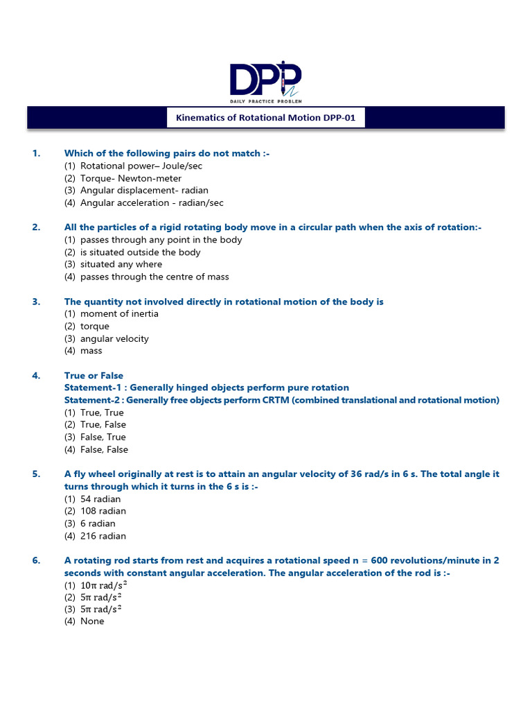 Rotational Motion Concepts and Problems | PDF | Rotation Around A Fixed ...