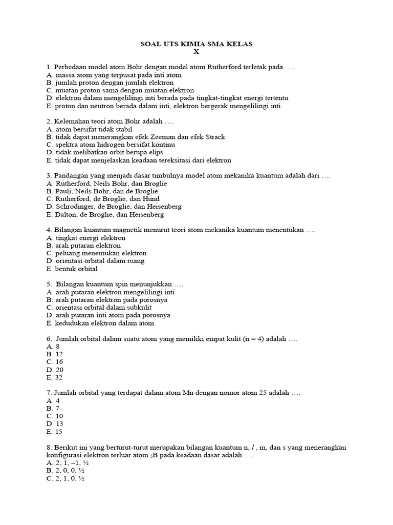 Soal Uts Kimia Sma Kelas X | PDF