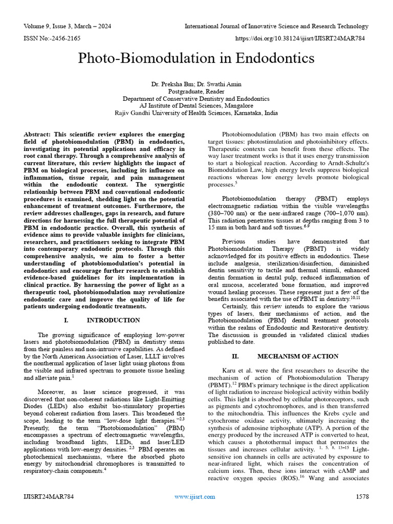 Photo-Biomodulation in Endodontics | PDF | Medical Specialties | Mouth