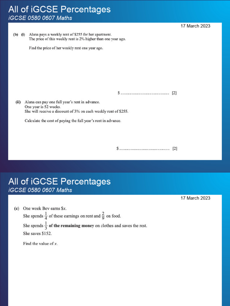All of iGCSE Percentage Calculations | PDF