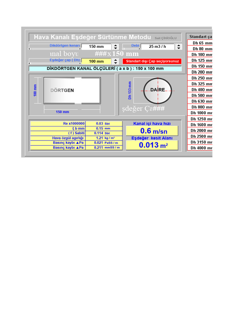 Havalandirma Hava Kanali Esdeger Basinc Hesaplama Programi | PDF