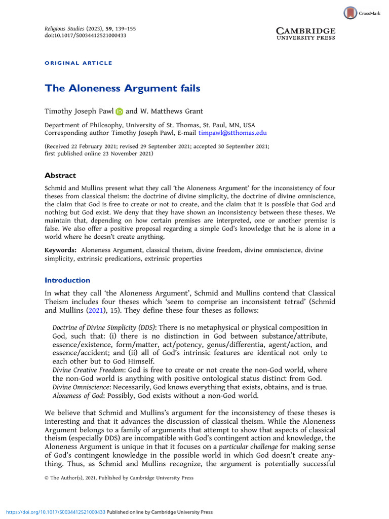 The Aloneness Argument Fails | PDF | God | Argument