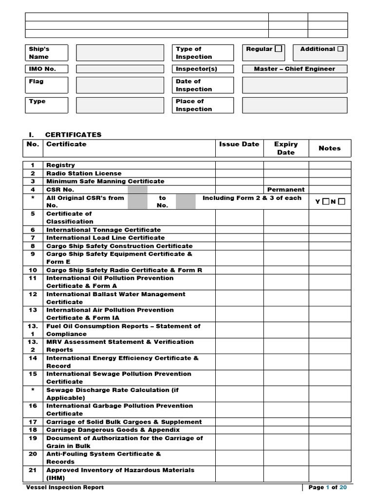 B-01 - Vessel Inspection Report | PDF | Ships