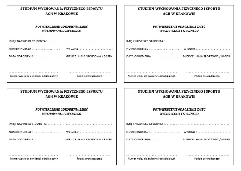 Potwierdzenie-odrobienia-zajęć-z-WF-1 Agh | PDF