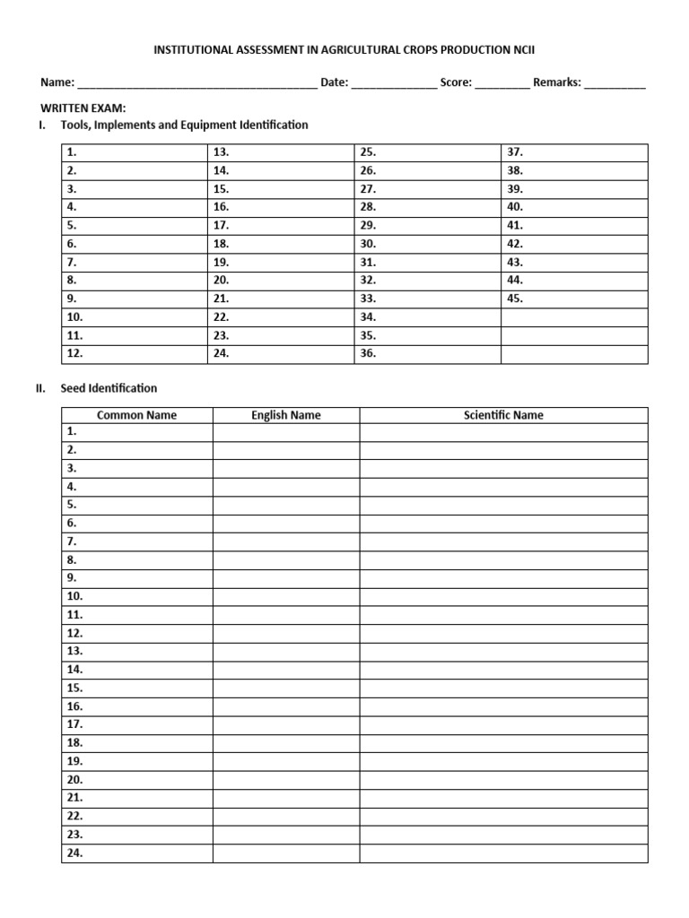 Institutional Assessment in Agricultural Crops Production NCII | PDF ... Institutional Assessment in Agricultural Crops Production NCII | PDF ...
