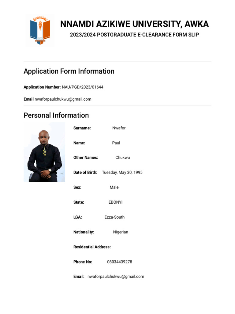 NAU 2023/2024 PGD Application Form | PDF