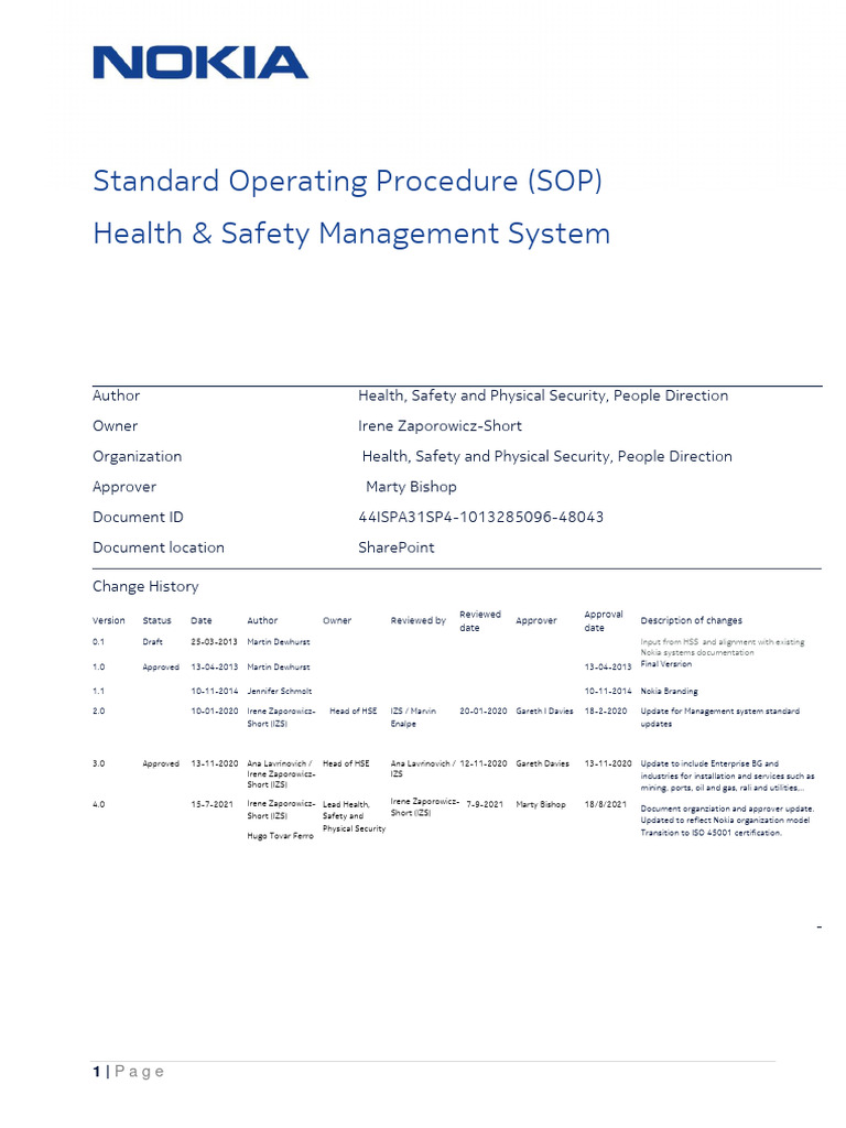H&S Management SOP | PDF | Occupational Safety And Health | Safety
