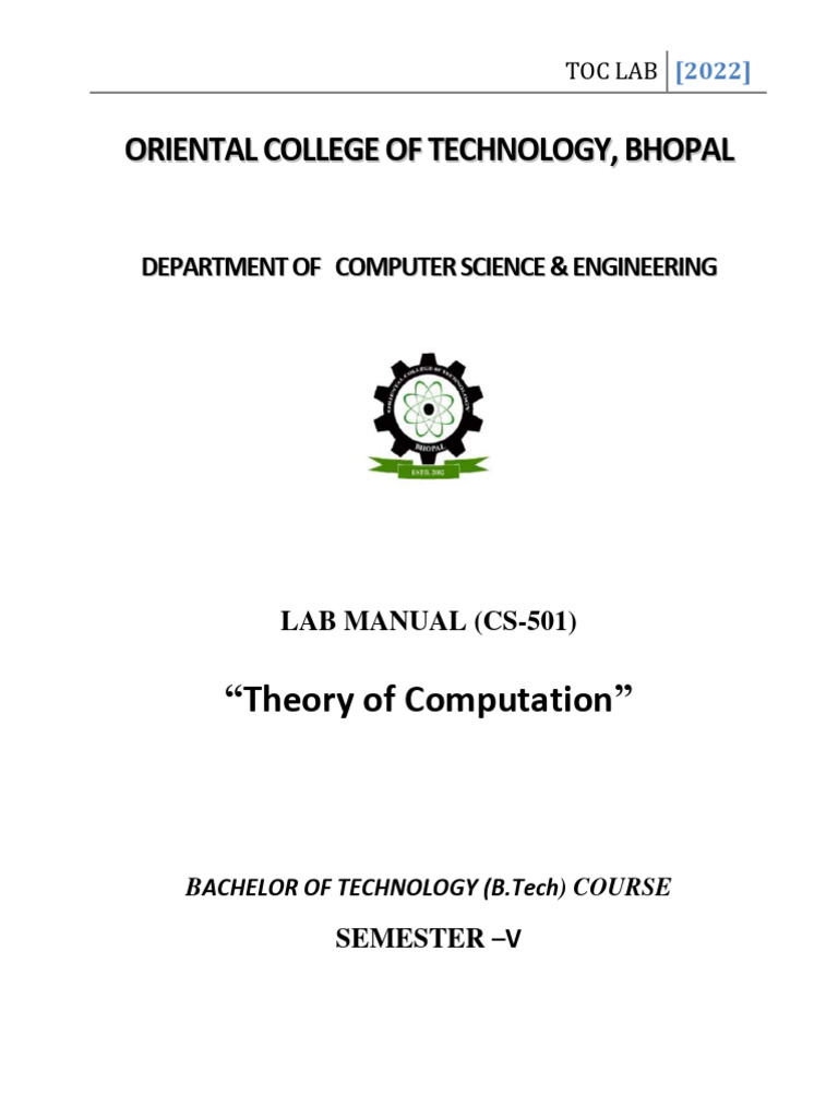 TOC Lab Manual: Theory of Computation | PDF | String (Computer Science) | Namespace