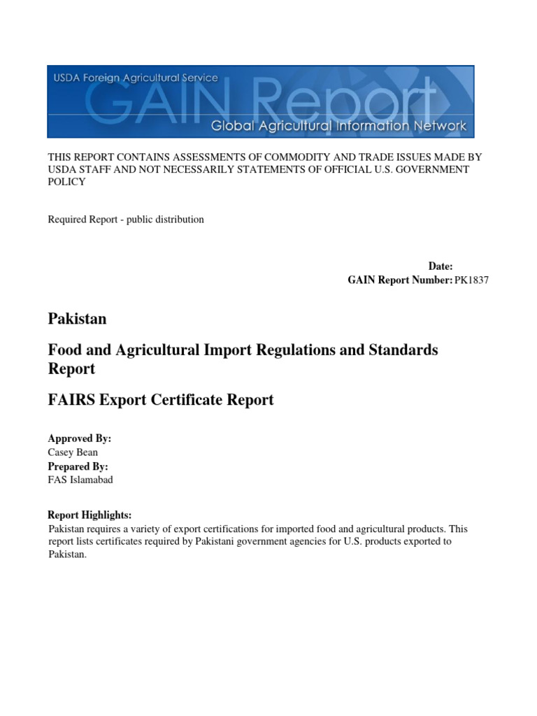 Food and Agricultural Import Regulations and Standards Report ...