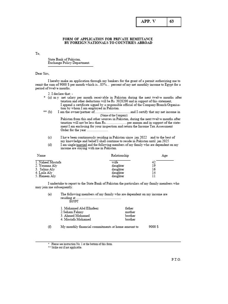 Form of Application For Private Remittance by Foreign Nationals To ...