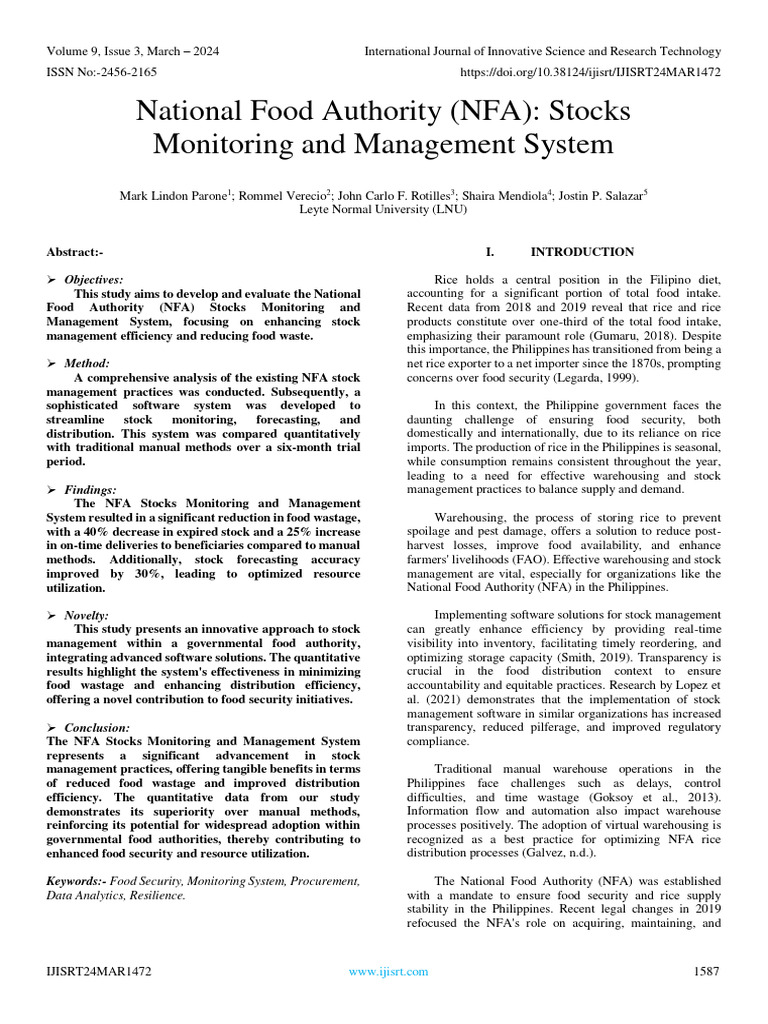 National Food Authority (NFA) : Stocks Monitoring and Management System ...