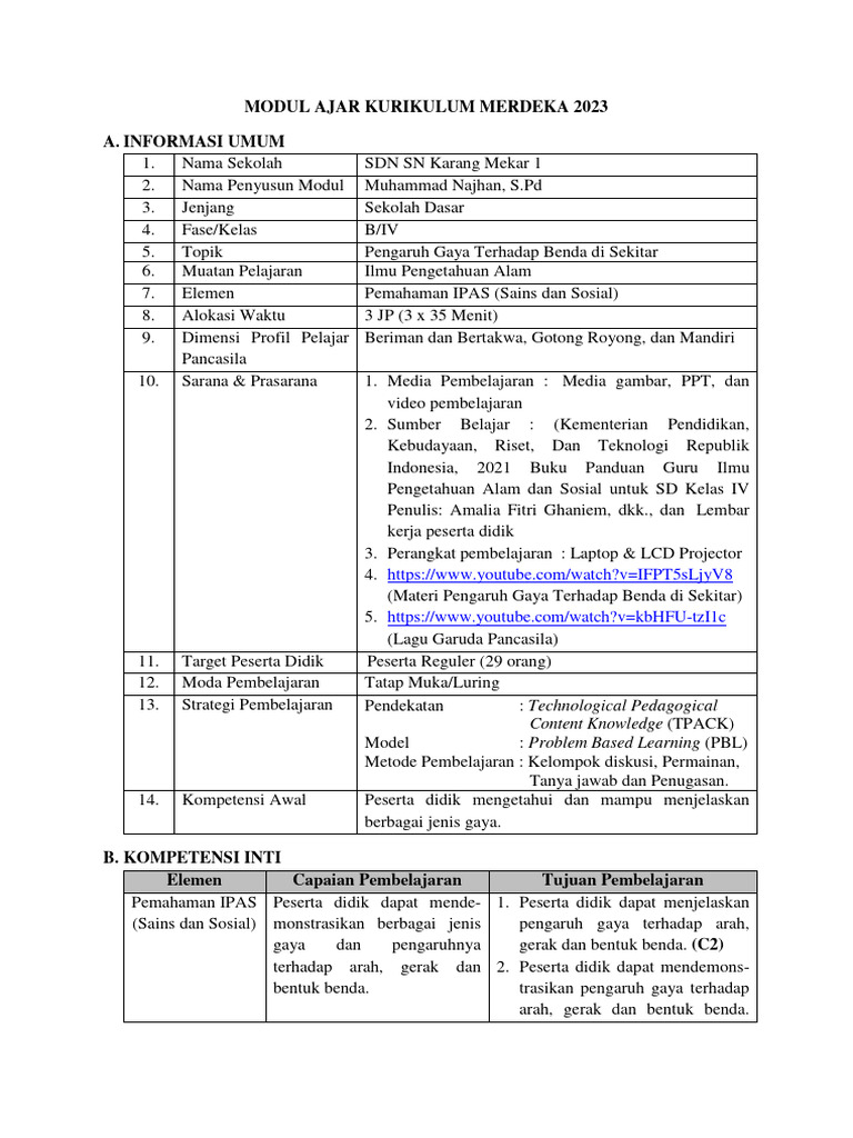 Modul Ajar IPAS Belum Fix 2 | PDF