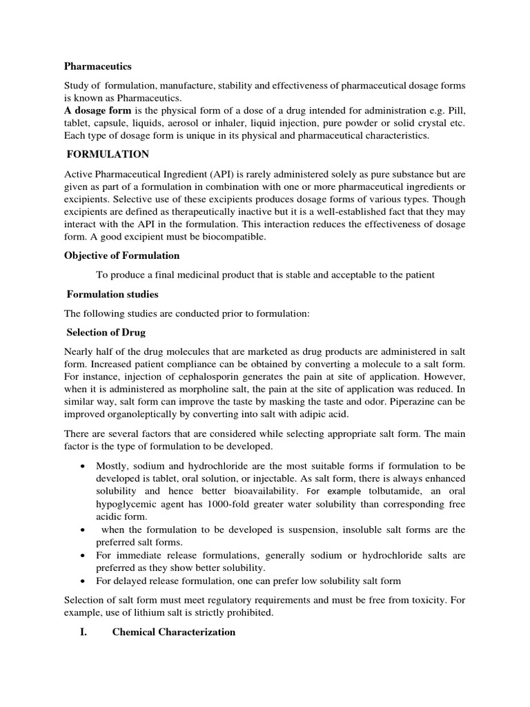 Formulation | PDF | Pharmaceutical Formulation | Acid Dissociation Constant