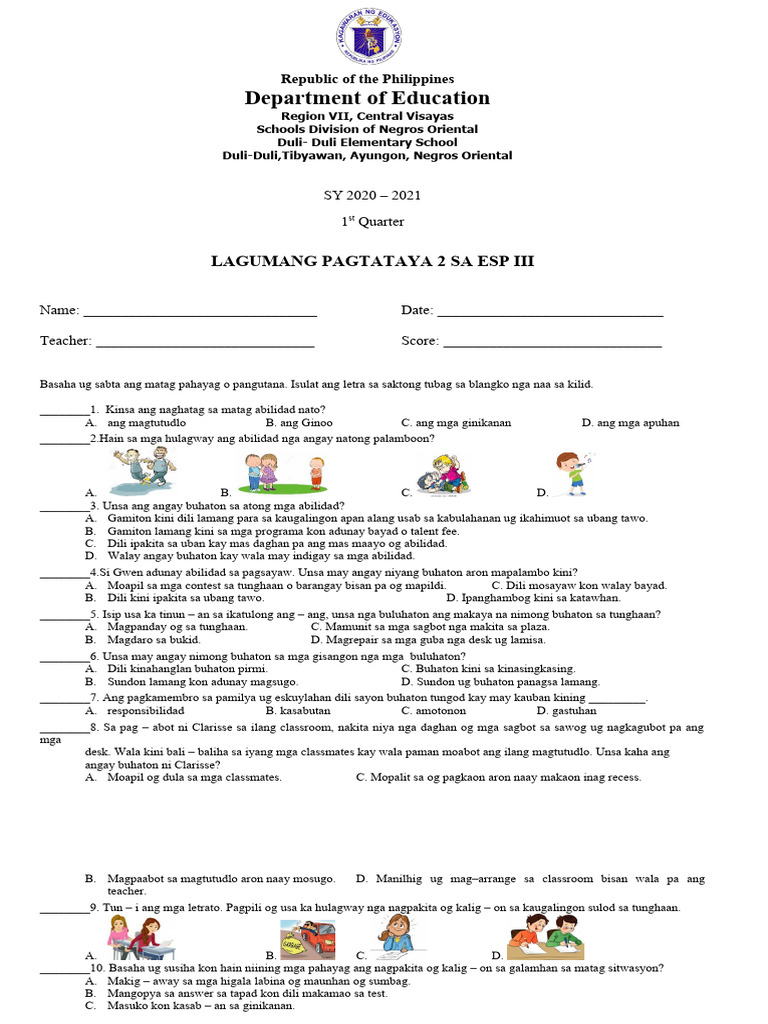 Summative Test Esp 3 Pdf