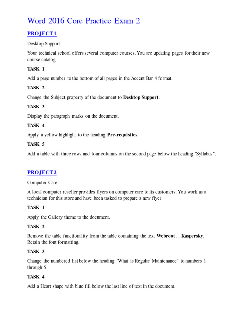Word 2016 Core Practice Exam 2 | PDF | Microsoft Word | Computing