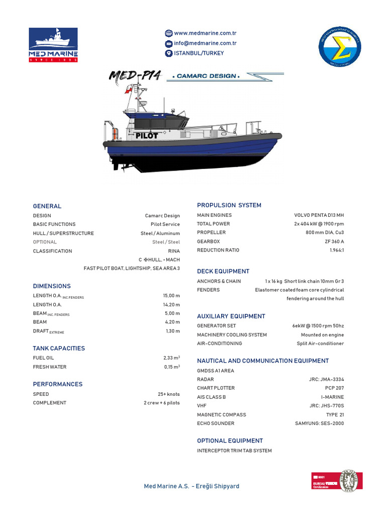 Fast Pilot Boat Specifications - Med Marine | PDF | Watercraft | Water ...