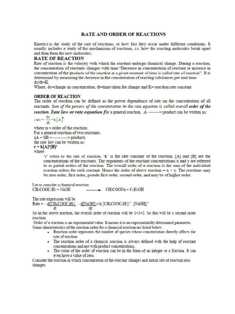 Rate and Order of Reaction | PDF