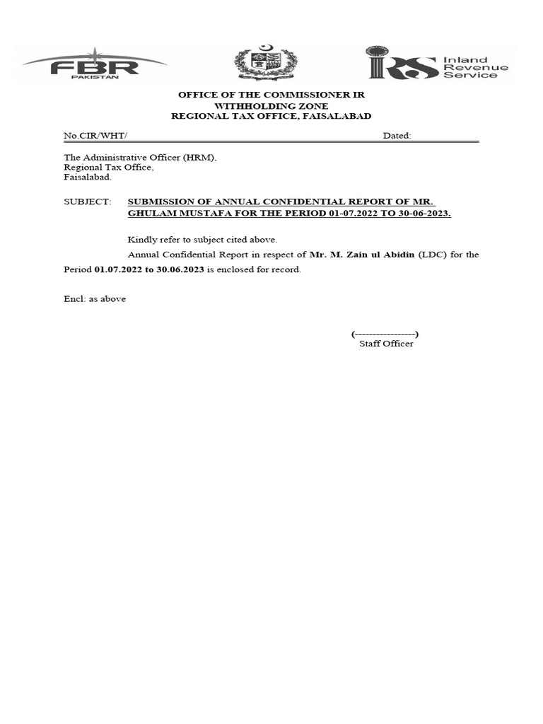 ACR, PER, - Zain Ul Abidin, LDC - F.Y-2023 | PDF | Taxation | Payments