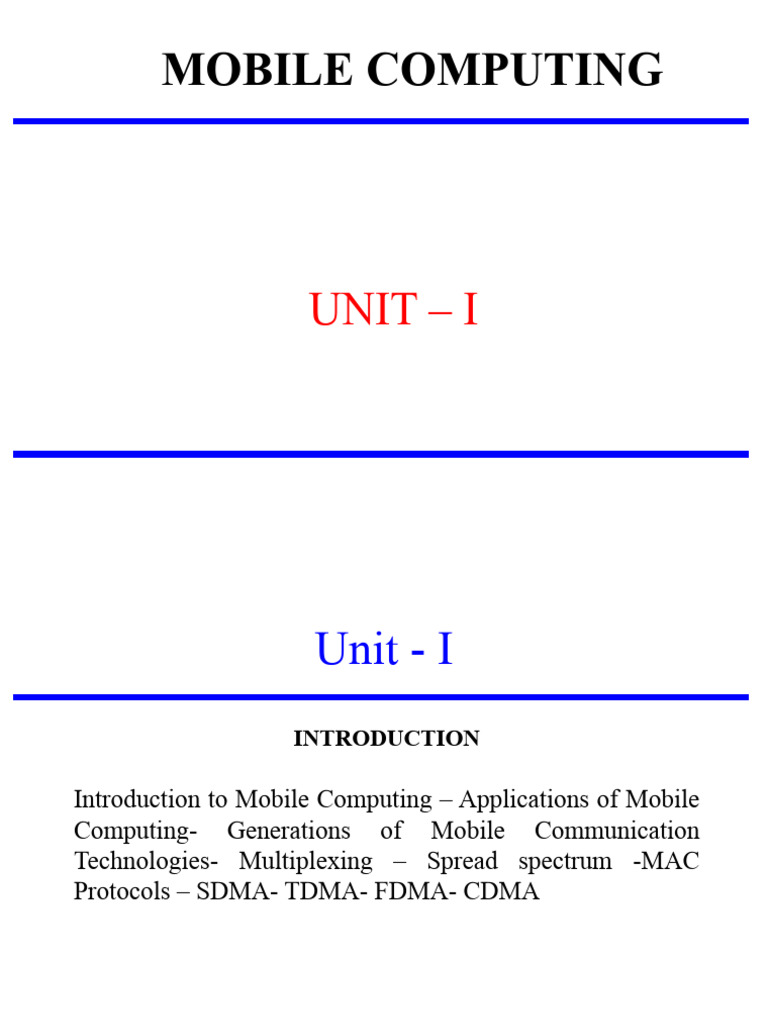 unit 1 | PDF | Wireless Lan | Channel Access Method