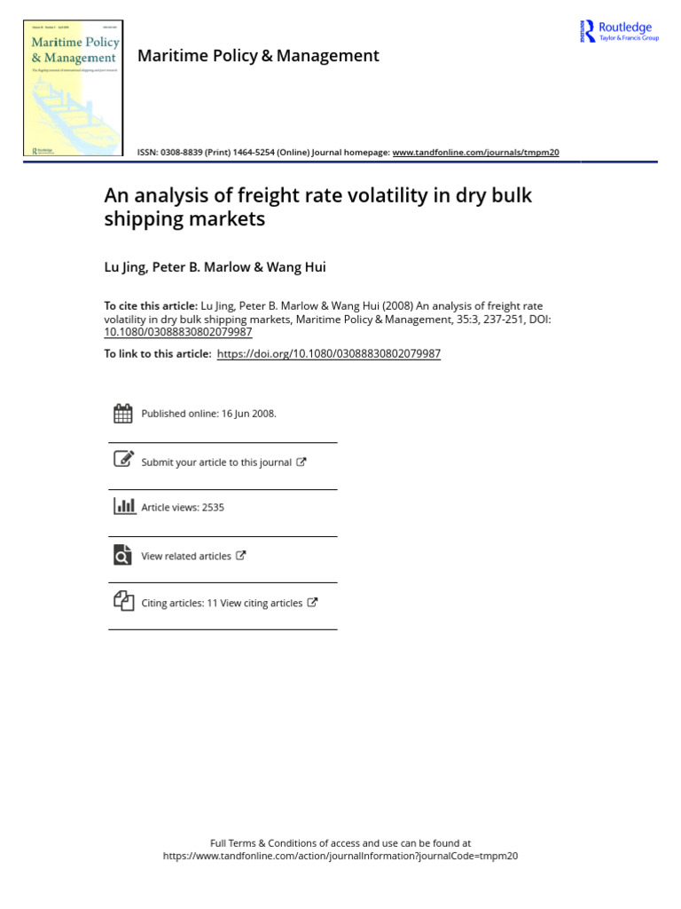 Dry Bulk Freight Rate Volatility Analysis | PDF | Science & Mathematics