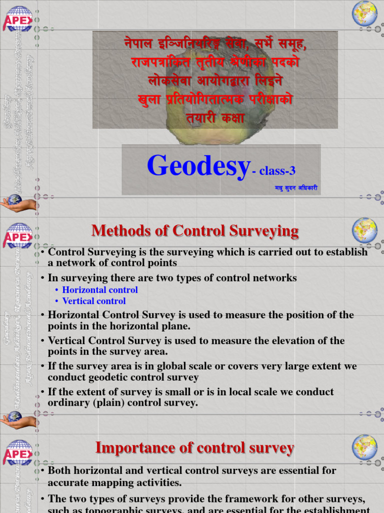 Geodesy - Class 3 Methods of Control Surveying - Levelling | PDF | Surveying | Geodesy