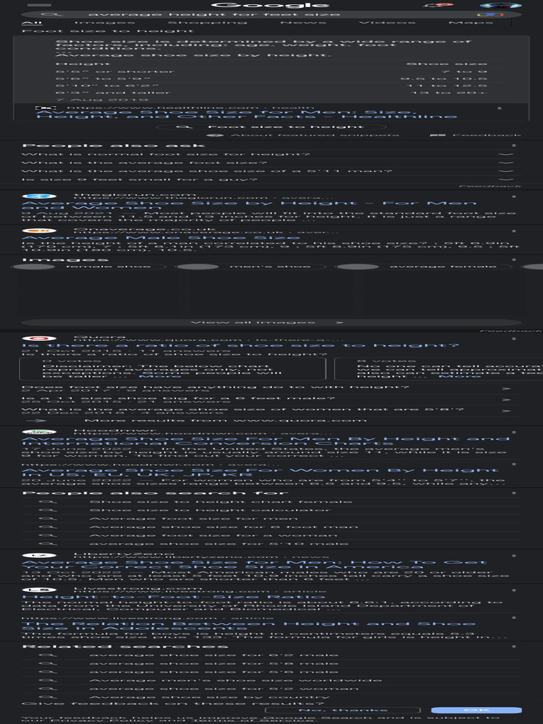 Average Height For Feet Size | PDF | Foot (Unit) | Metrology