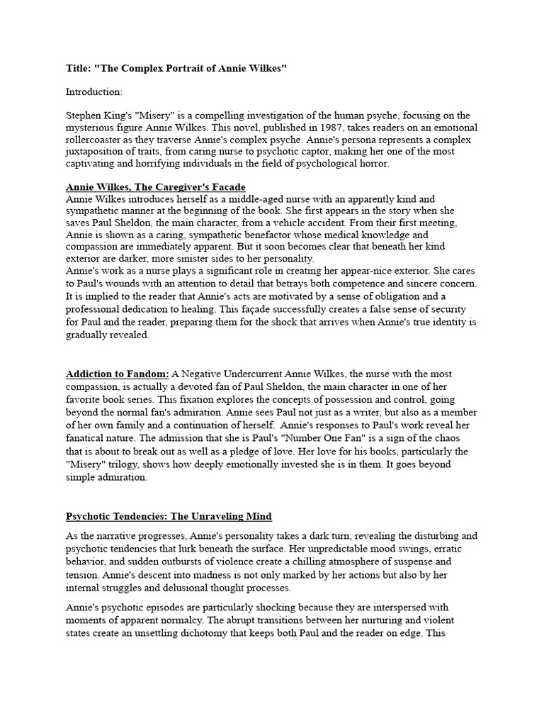 MISERY - Potrayal of Character ANNIE WILKES | PDF | Borderline ...