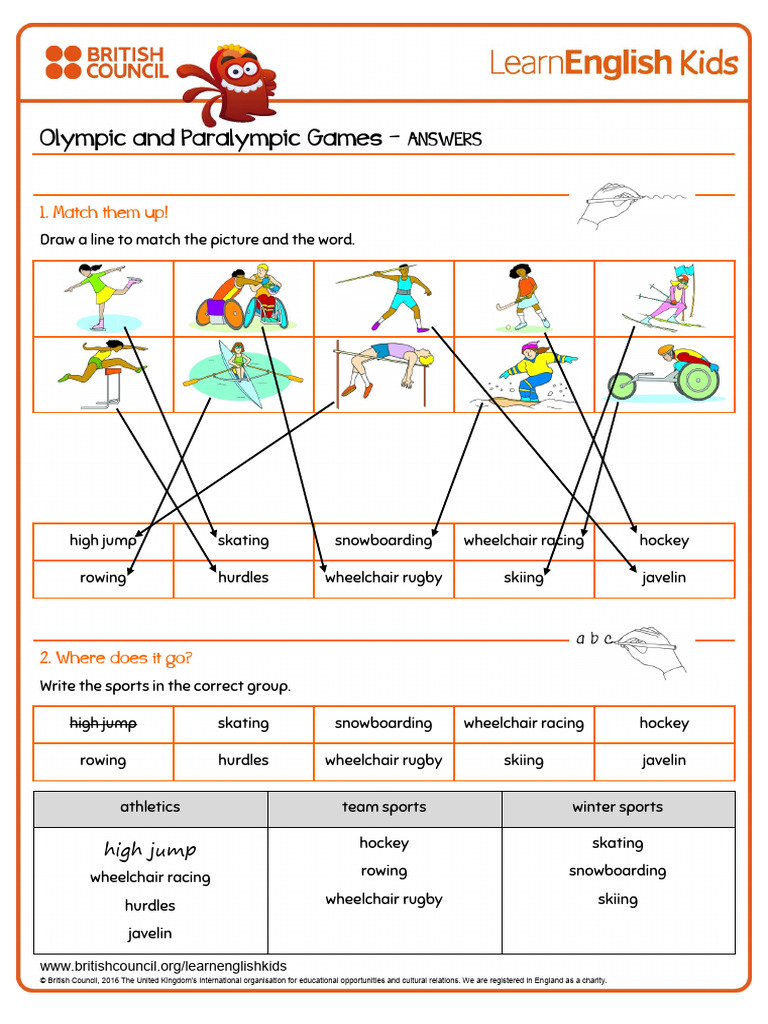 Worksheets Olympic and Paralympic Games Answers | PDF | Olympic Games ...