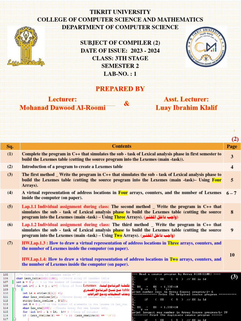 Lab (NO.1+H.W) - Compiler (2) - 2023 - 2024 | PDF