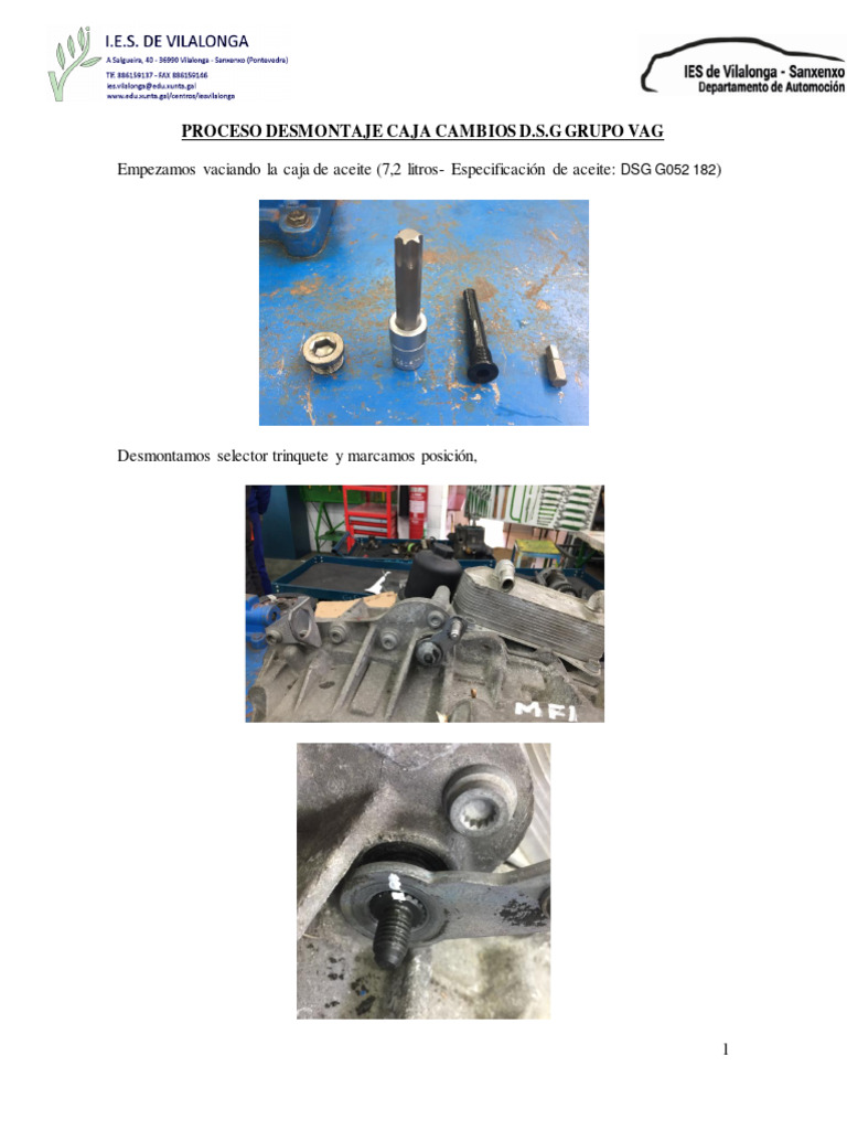 Proceso Desmontaje Caja Cambios DSG | PDF | Embrague | Tecnologías automotrices
