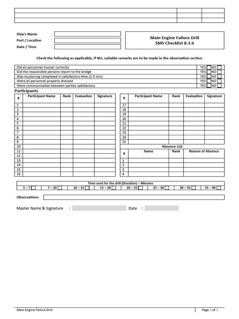 Main Engine Failure Drill | PDF | Ships | Water Transport