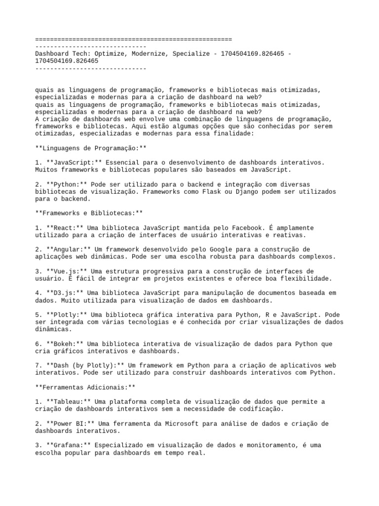Dashboard Tech Optimize Modernize Specialize Pdf Script Java Python Linguagem De Programação