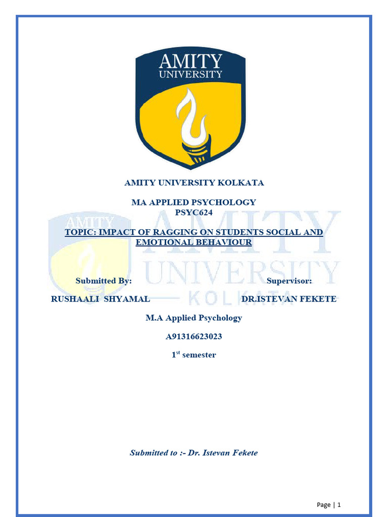 Amity University Kolkata | PDF | Anxiety | Mental Disorder