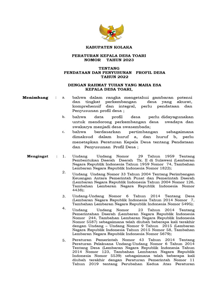 PERKADES PROFIL DESA Toari 2022 | PDF