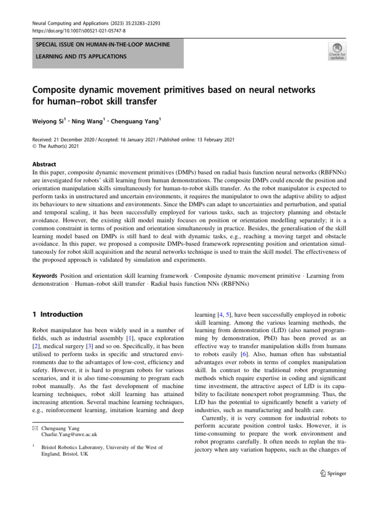 Composite Dynamic Movement Primitives Based On Neural Networks For ...