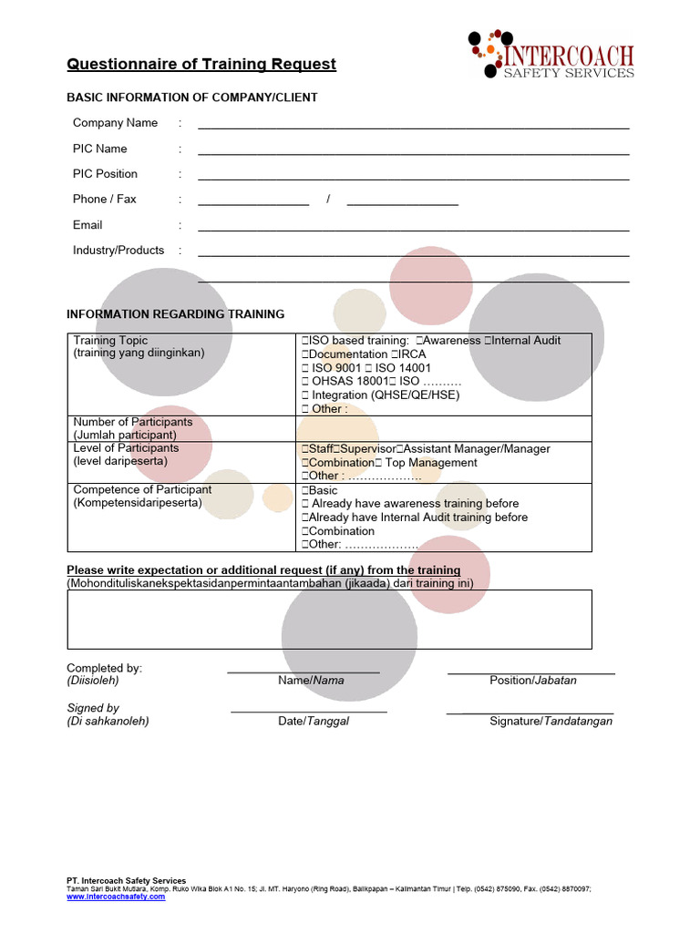 Questionnaire On Training