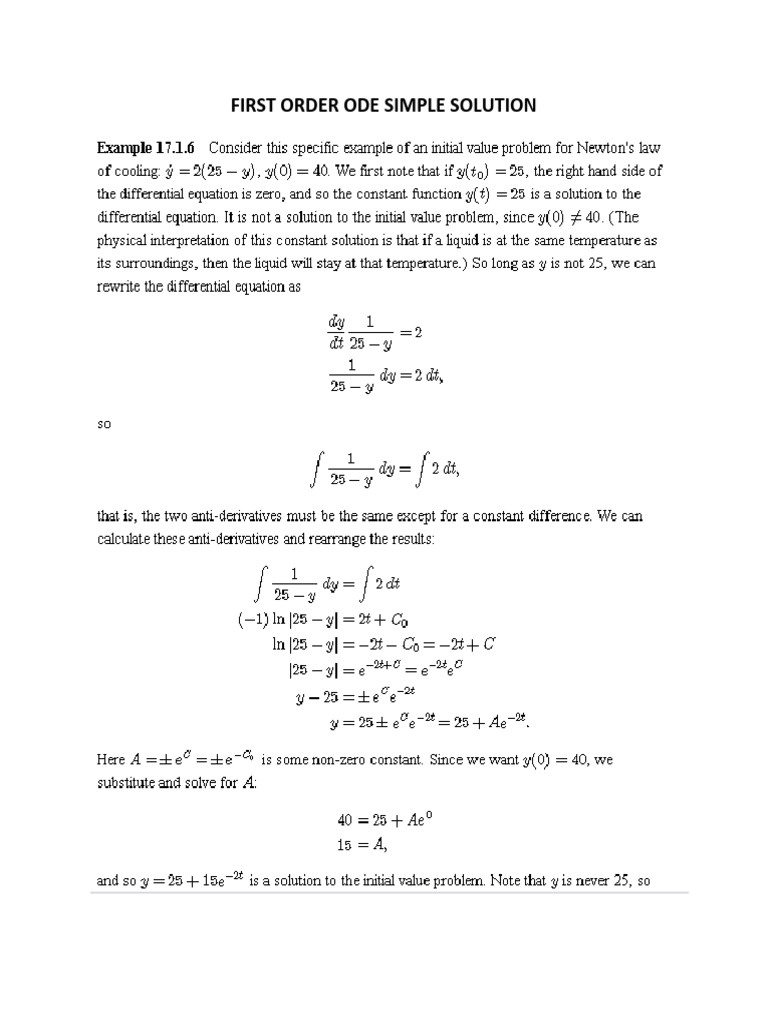First Order Ode Simple Solution Pdf