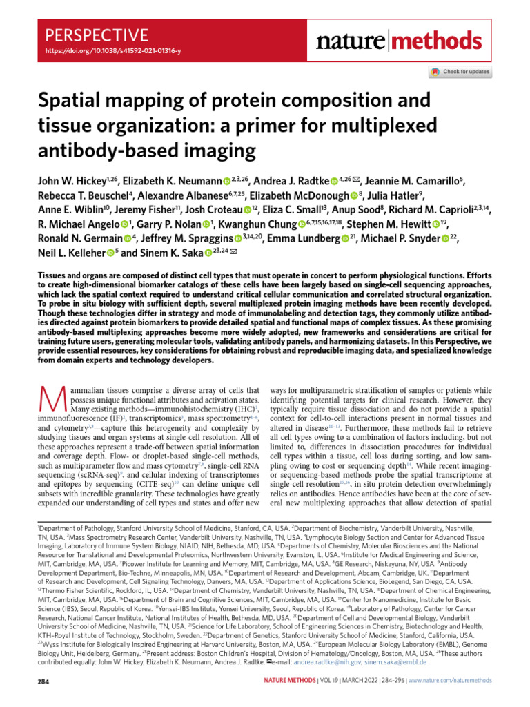 Spatial Mapping of Protein Composition and Tissue Organization: A ...