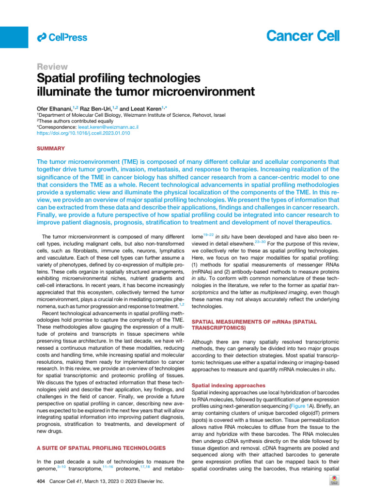 Spatial Profiling Technologies Illuminate The Tumo | PDF | Dna Sequencing | Complementary Dna
