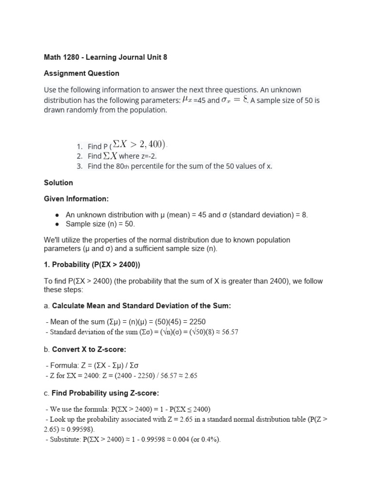 Math 1280 - Learning Journal Unit 8 | PDF | Normal Distribution ... Math 1280 - Learning Journal Unit 8 | PDF | Normal Distribution ...