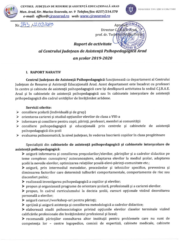 Raport de Activitate Cjap 2019 2020 | PDF
