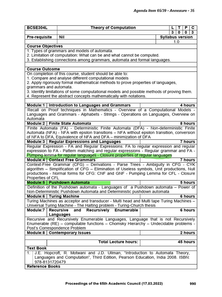 Bcse304l Theory-Of-Computation TH 1.0 70 Bcse304l | PDF | Regular Expression | Formalism (Deductive)